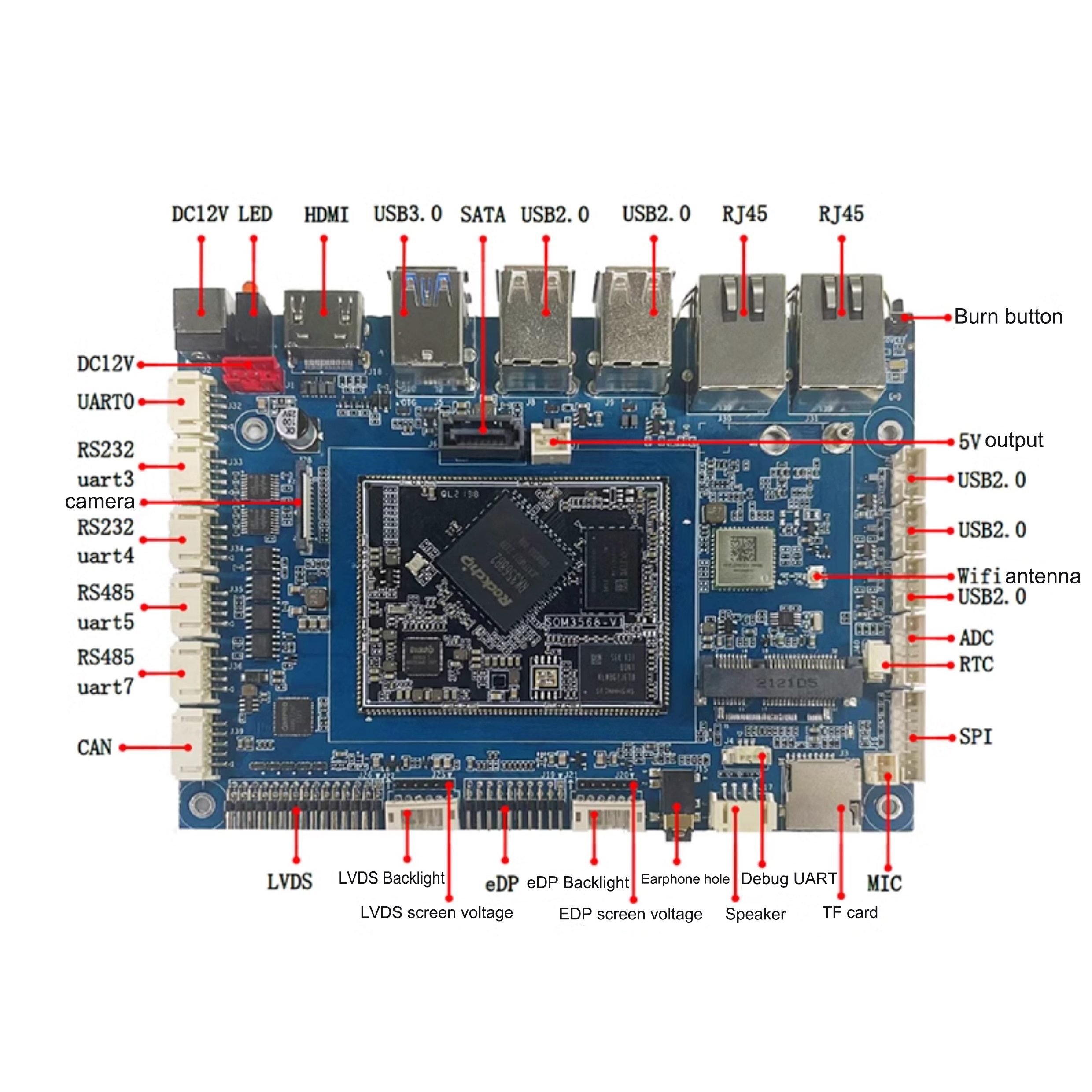 Quad Core Android Pcba RK3568 Motherboard Supports 4K 1080P Cortex-a55 ...